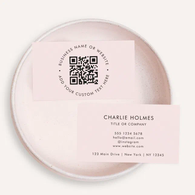 QR Code | Modern Minimalist Blush Pink Business Card | Zazzle