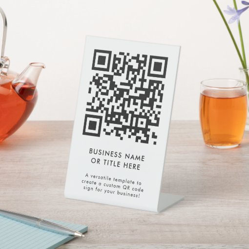 QR Code | Modern Minimalist Clean Simple White Pedestal Sign | Zazzle