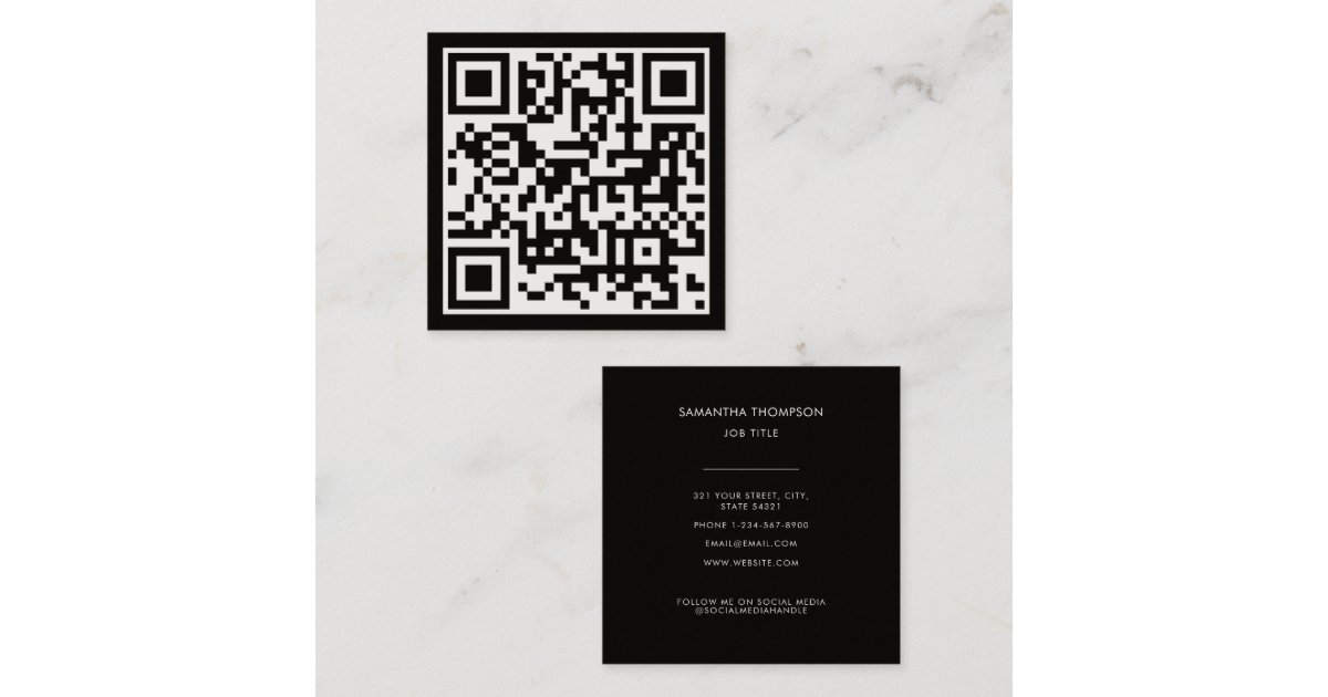 QR Code Modern Minimalist Scannable Black Square Business Card | Zazzle