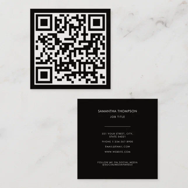 QR Code Modern Minimalist Scannable Black Square Business Card | Zazzle