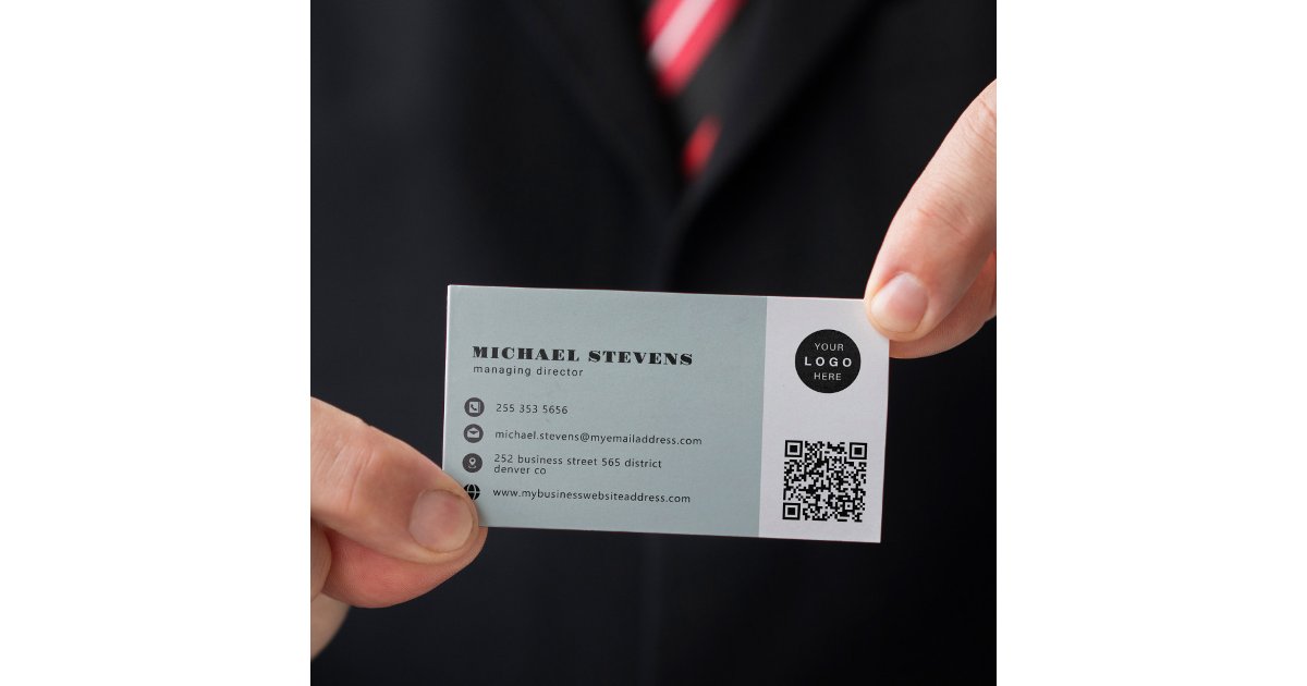 QR code modern professional custom logo Business Card | Zazzle
