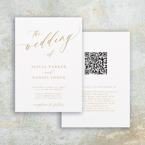 QR code modern romantic elegant gold wedding Invitation | Zazzle