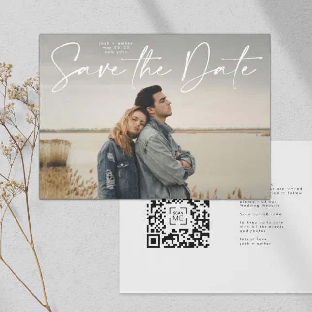 QR code Modern Script Save The Date Wedding Invitation | Zazzle