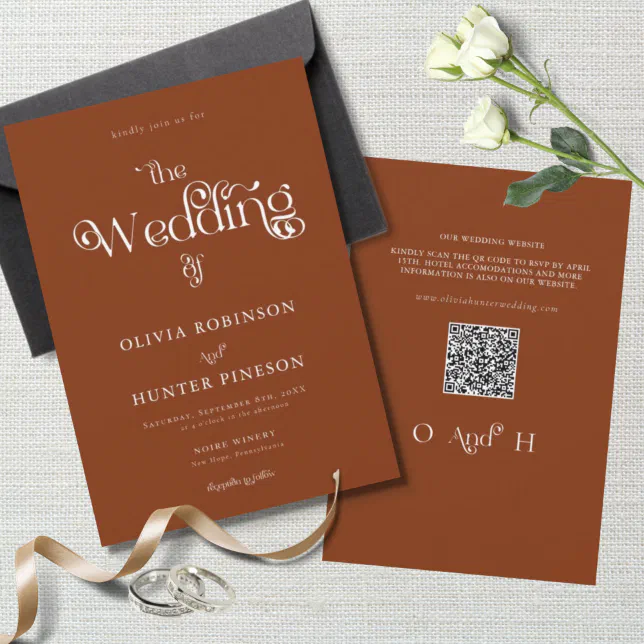 QR Code Modern Typography Wedding All in one Invitation | Zazzle