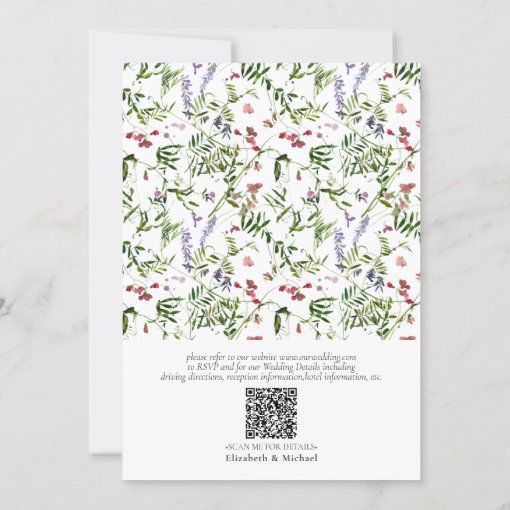 QR Code Modern Wildflower Botanical Floral Wedding Invitation | Zazzle