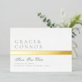 QR Code Moss Green Stripe Photo Save The Date Foil Invitation | Zazzle