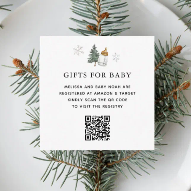 QR Code Mountain Winter Baby Shower Gift Registry Enclosure Card | Zazzle
