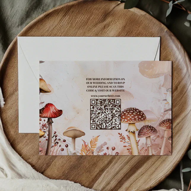 QR Code Mushroom Toadstool Enchanted Forest Weddin Enclosure Card | Zazzle