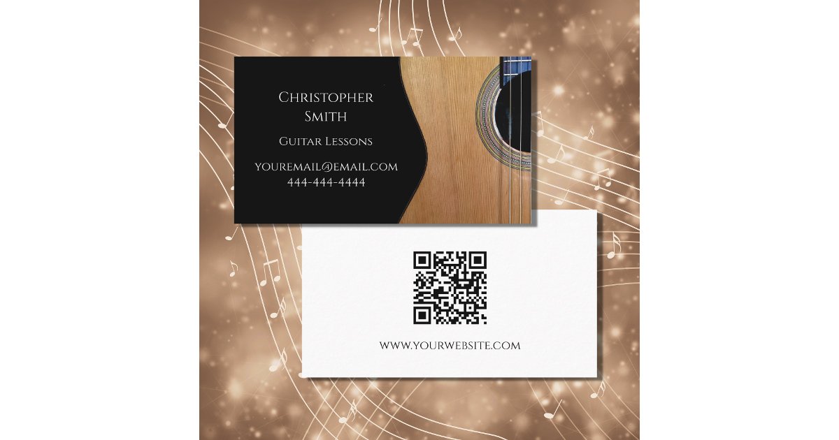 QR code Music Lessons Guitar Black White Business Card | Zazzle