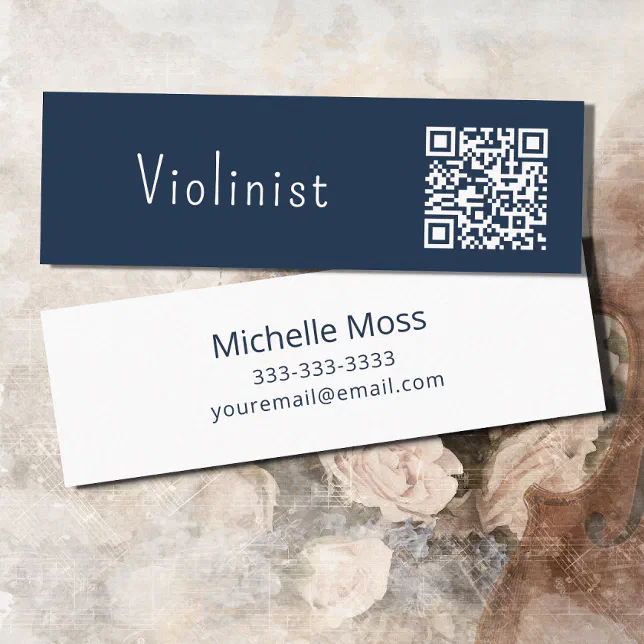 QR code Music Minimalist Violinist Blue Mini Business Card | Zazzle