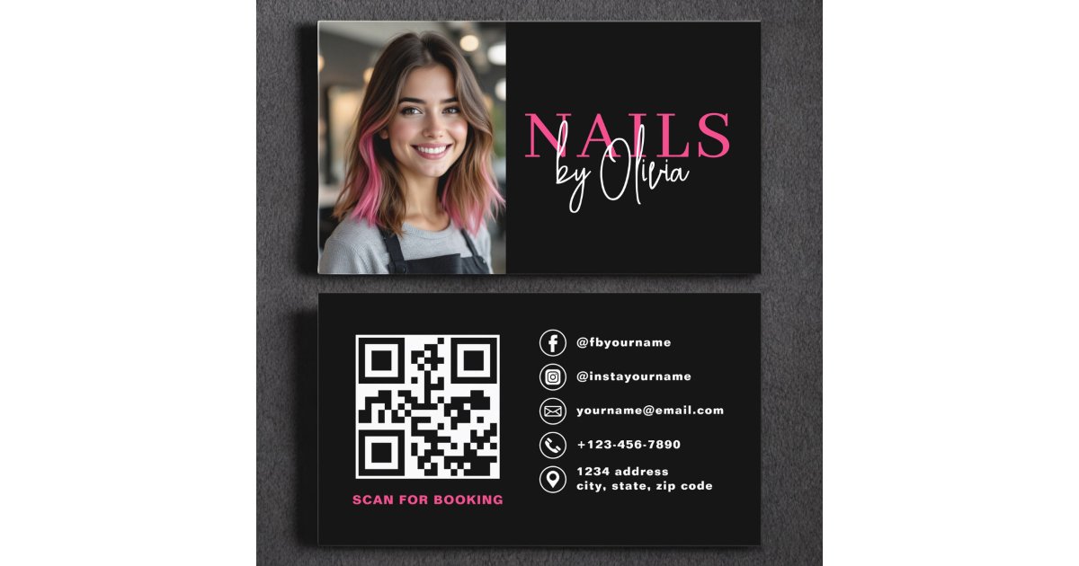 QR Code Nail Specialist Photo Modern Typography Business Card | Zazzle