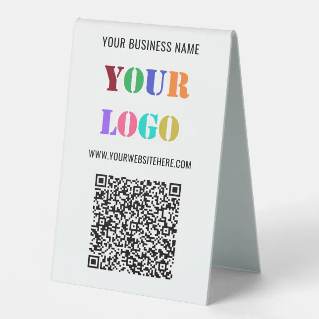 QR Code Name Text Logo Business Table Tent Sign | Zazzle
