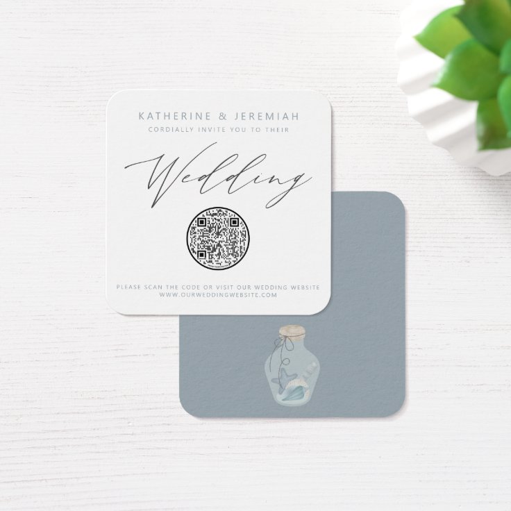 QR Code Nautical Beach Seashell Wedding Invitation | Zazzle