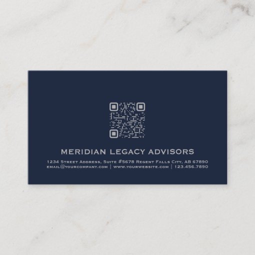 QR Code Navy Blue Gray Business Card | Zazzle