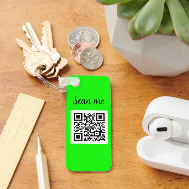QR Code Neon Green Elegant Business logo Company Keychain | Zazzle