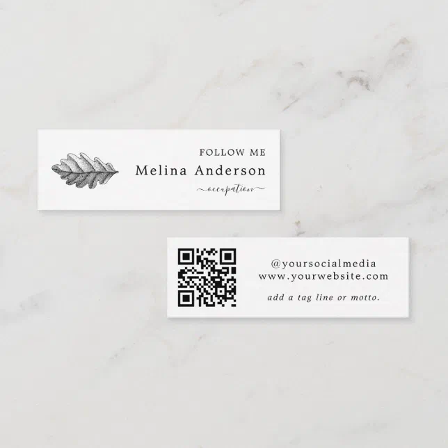 QR Code Oak Leaf Social Media Mini Business Card | Zazzle