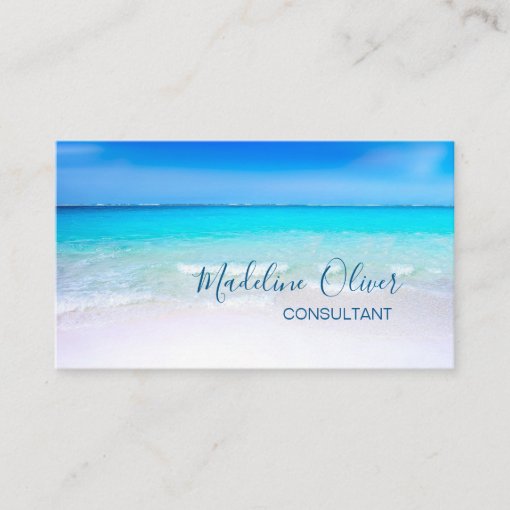 QR Code Ocean Beach Sea Travel Aqua Blue Stylish Business Card | Zazzle