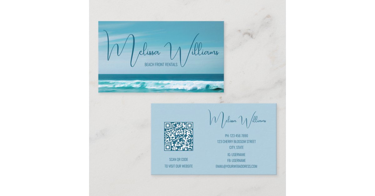 QR Code Ocean Wave Initials Business Card | Zazzle