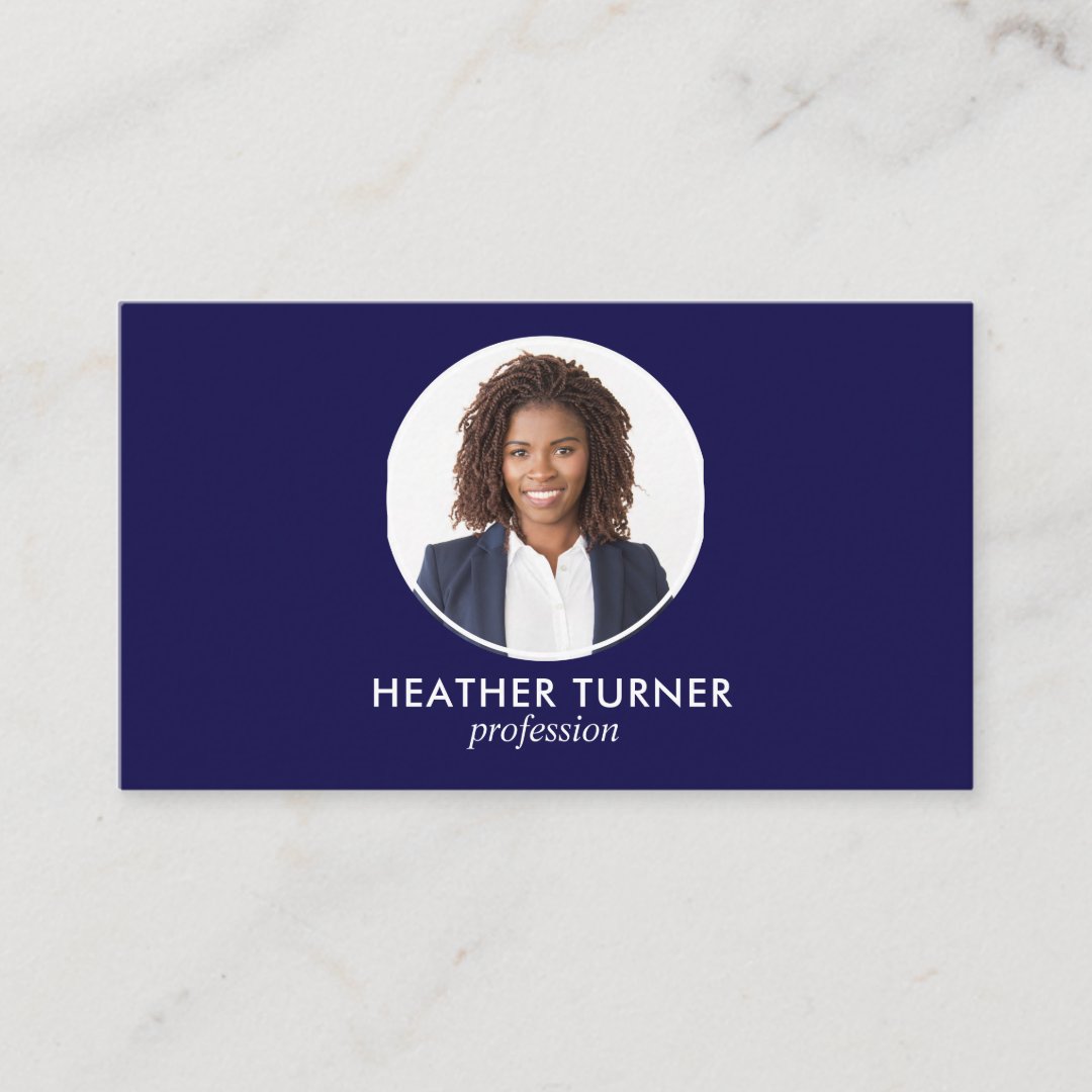 QR CODE or Logo Professional Headshot NAVY PHOTO Business Card | Zazzle