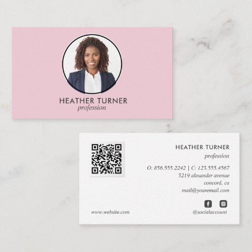 QR CODE or Logo Professional Headshot PINK PHOTO Business Card | Zazzle