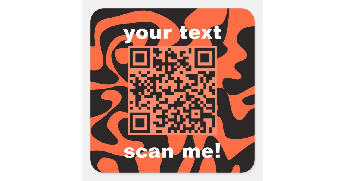 QR Code Orange And Black Bright Modern Square Square Sticker | Zazzle