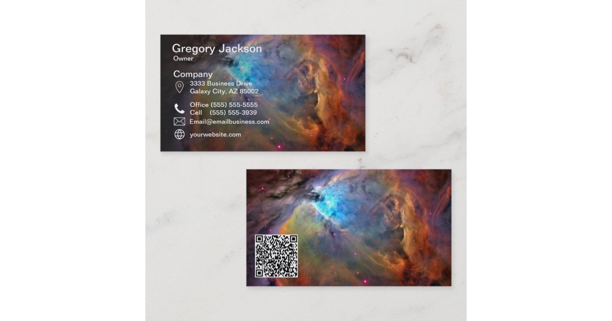 QR Code Orion Nebula Space Galaxy Business Card | Zazzle
