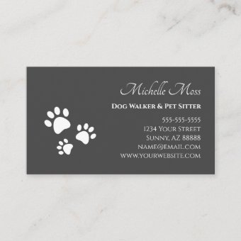 QR code Paw Prints Pet Sitter Gray Business Card | Zazzle