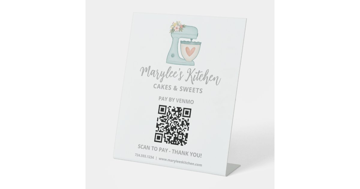 QR Code Pay Here Bakery Pastry Pedestal Sign | Zazzle