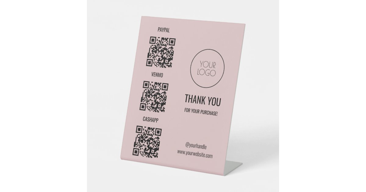 QR Code Payment Blush Pink Salon Scan to Pay Pedestal Sign | Zazzle