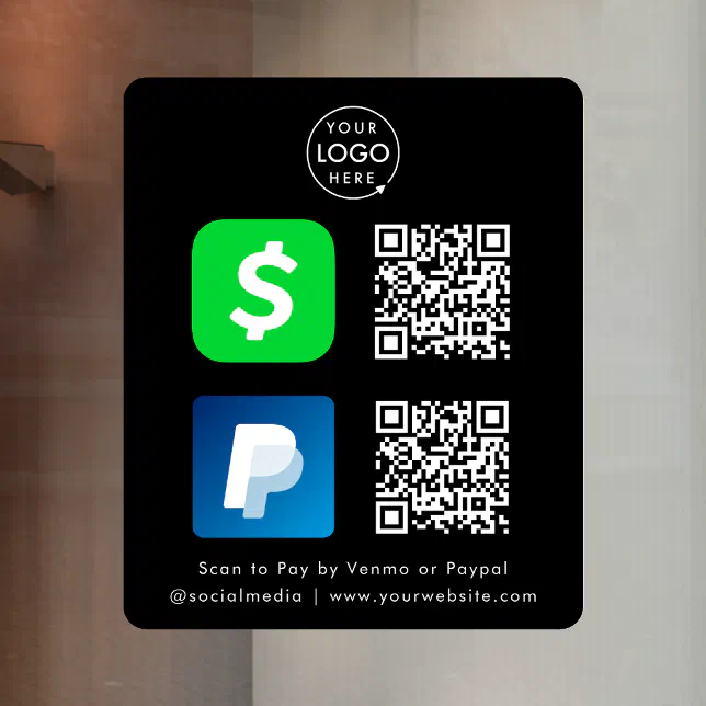 QR Code Payment | CashApp Paypal Scan to Pay Black Window Cling | Zazzle