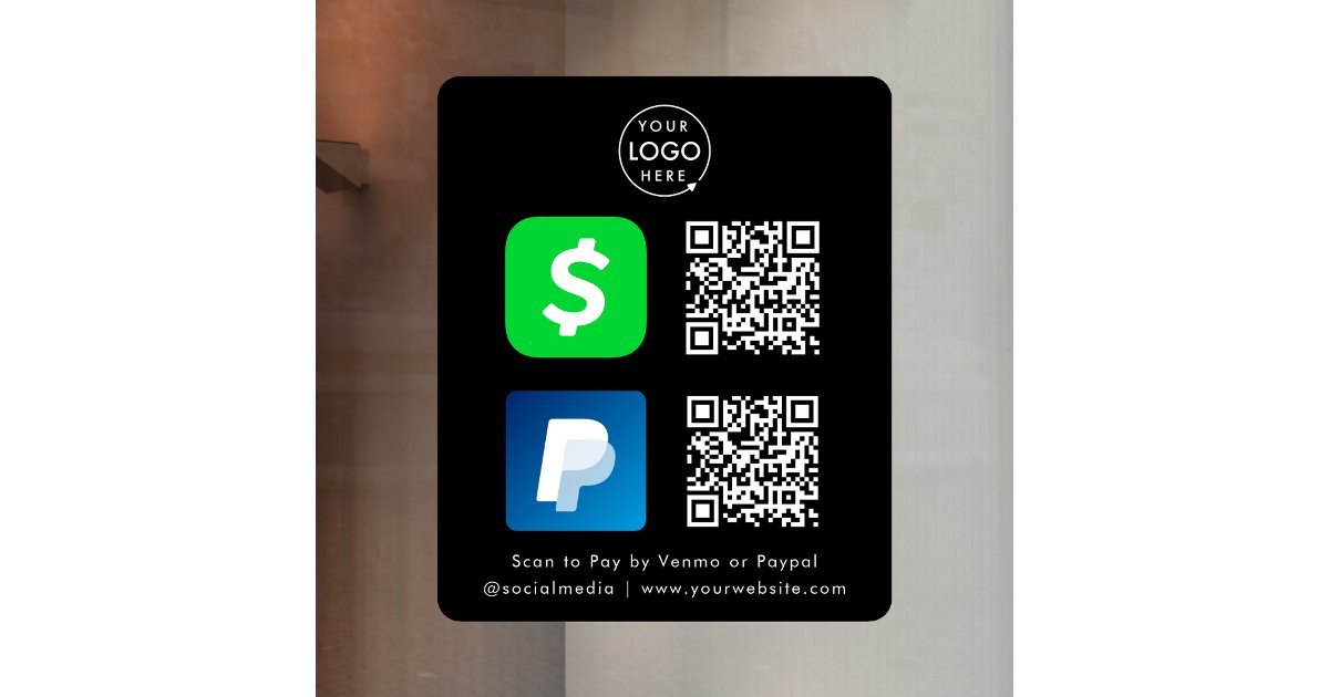 QR Code Payment | CashApp Paypal Scan to Pay Black Window Cling | Zazzle