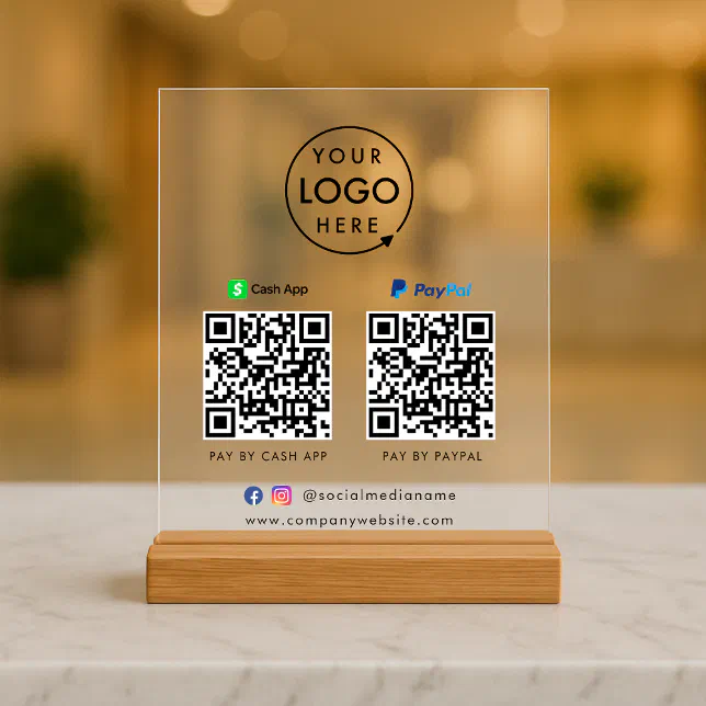 QR Code Payment | CashApp Paypal Scan to Pay Logo Acrylic Sign | Zazzle