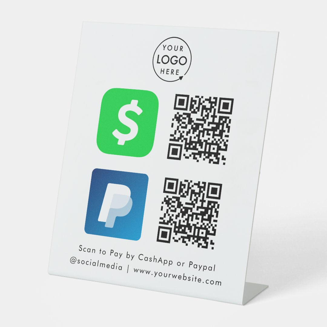 QR Code Payment | CashApp Paypal Scan to Pay Logo Pedestal Sign | Zazzle