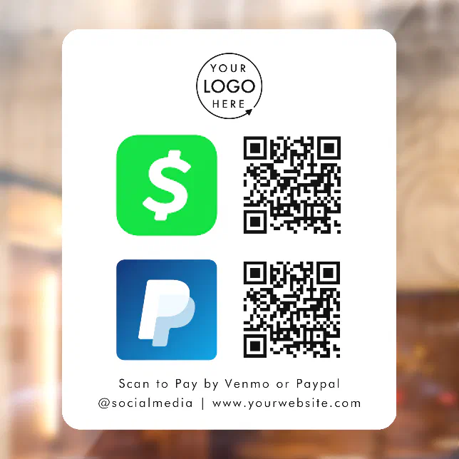 QR Code Payment | CashApp Paypal Scan to Pay White Window Cling | Zazzle