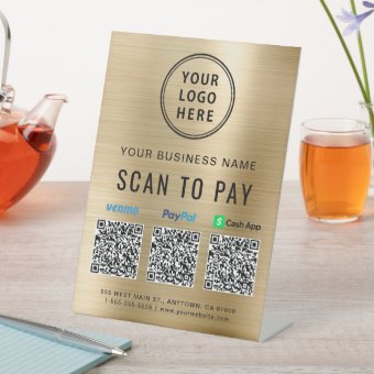 QR Code Payment Logo Gold Pedestal Sign | Zazzle