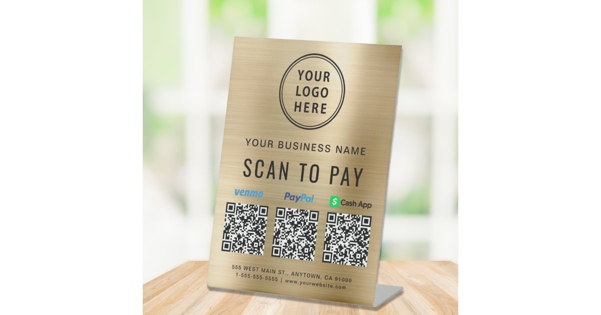 QR Code Payment Logo Gold Pedestal Sign | Zazzle