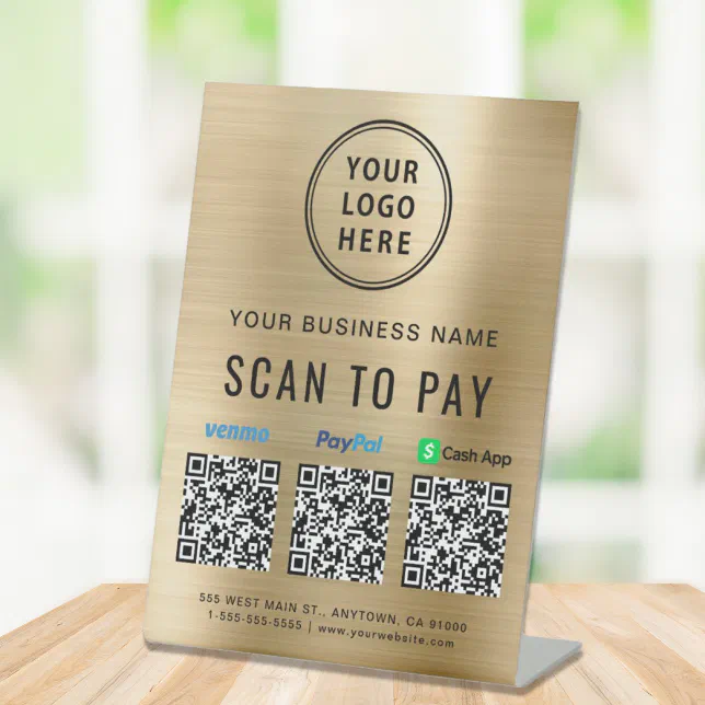 QR Code Payment Logo Gold Pedestal Sign | Zazzle