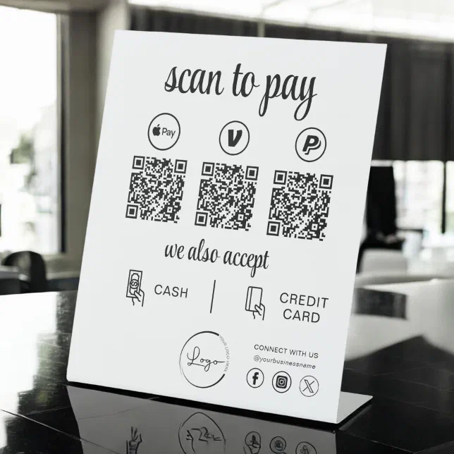QR Code Payment - Scan to Pay Business Logo Pedestal Sign | Zazzle
