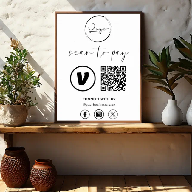 QR Code Payment - Scan to Pay Business Logo Poster | Zazzle