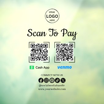 QR Code Payment Scan to Pay Venmo Cash App Logo Window Cling | Zazzle