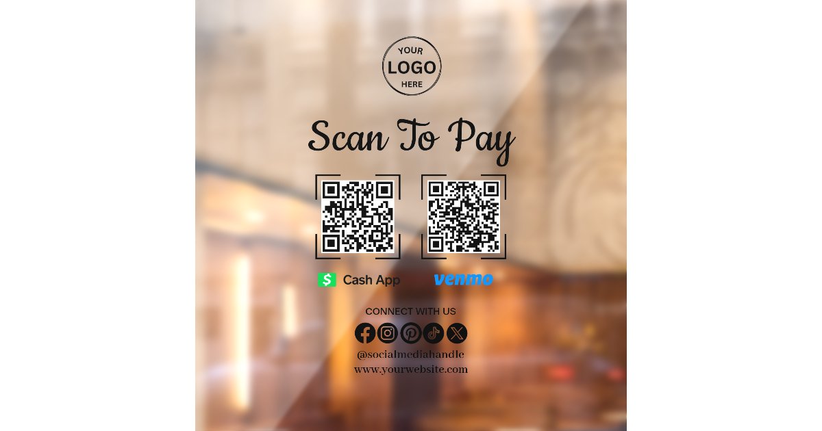 QR Code Payment Scan to Pay Venmo Cash App Logo Window Cling | Zazzle