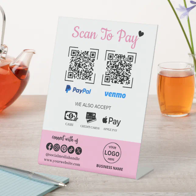 QR Code Payment Scan to Pay Venmo Paypal Pedestal Sign | Zazzle