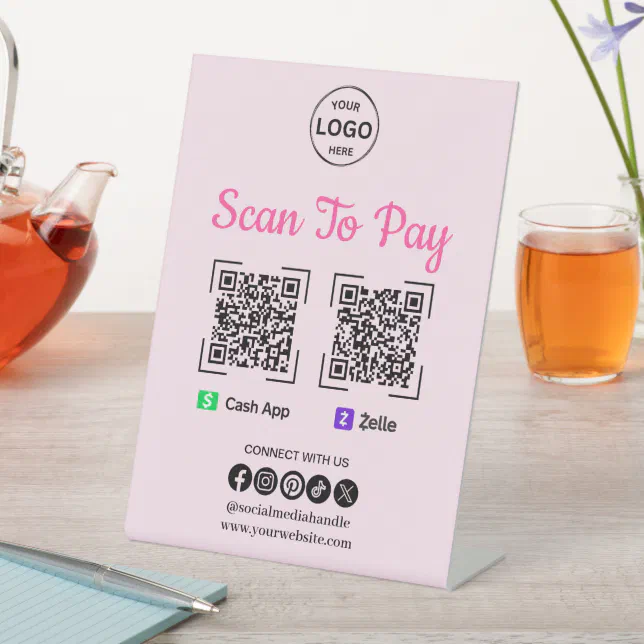 QR Code Payment Scan to Pay Zelle Cash App Logo Pedestal Sign | Zazzle