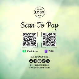 QR Code Payment Scan to Pay Zelle Cash App Logo Window Cling | Zazzle