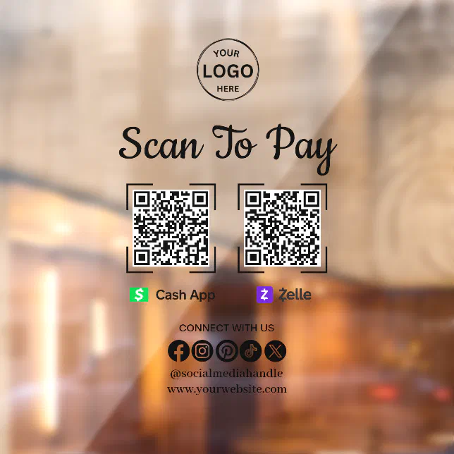 QR Code Payment Scan to Pay Zelle Cash App Logo Window Cling | Zazzle
