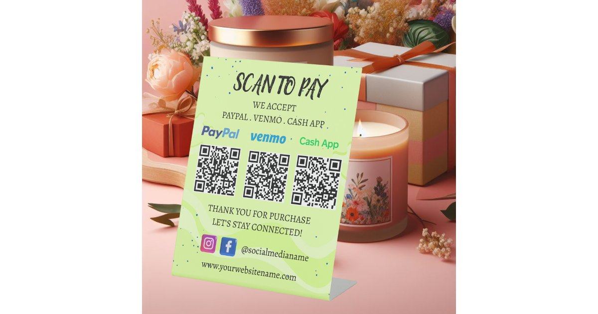 QR Code Payment | Venmo Paypal CashApp to Pay Logo Pedestal Sign | Zazzle