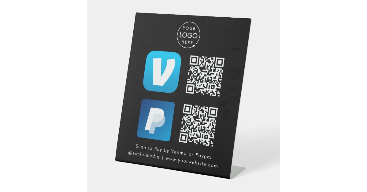 QR Code Payment | Venmo & Paypal Scan to Pay Black Pedestal Sign | Zazzle