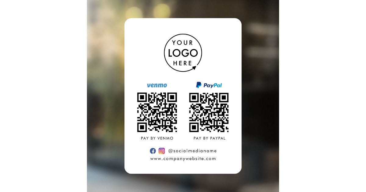 QR Code Payment | Venmo Paypal Scan to Pay Logo Window Cling | Zazzle