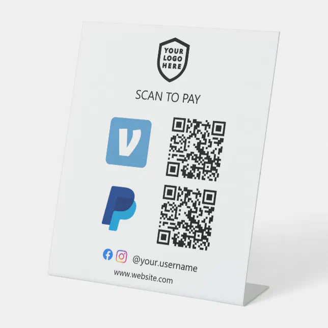 QR Code Payment | venmo & Paypal Scan to Pay Pedestal Sign | Zazzle