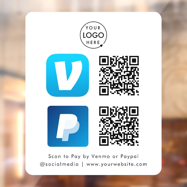 QR Code Payment | Venmo & Paypal Scan to Pay White Window Cling | Zazzle